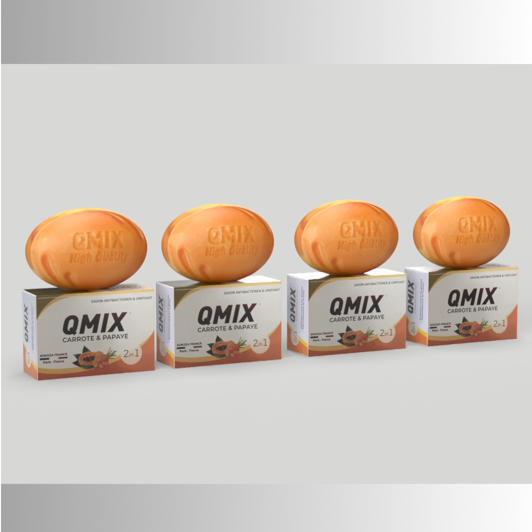 Lot de 4 Savons Antibactériens et Unifiants à la Carotte et Papaye 🥕🍈( – Qmix-Paris